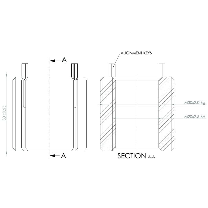 M20-M30 Stainless Steel Key Locking Threaded Insert with a 30mm Depth ...