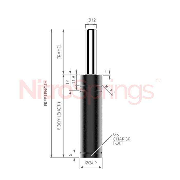 24.9x453 200mm travel mini compression spring Metrol Springs