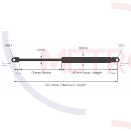 NS-FF-WE-8-100 Fixed Force Gas Strut with Welded Eyes