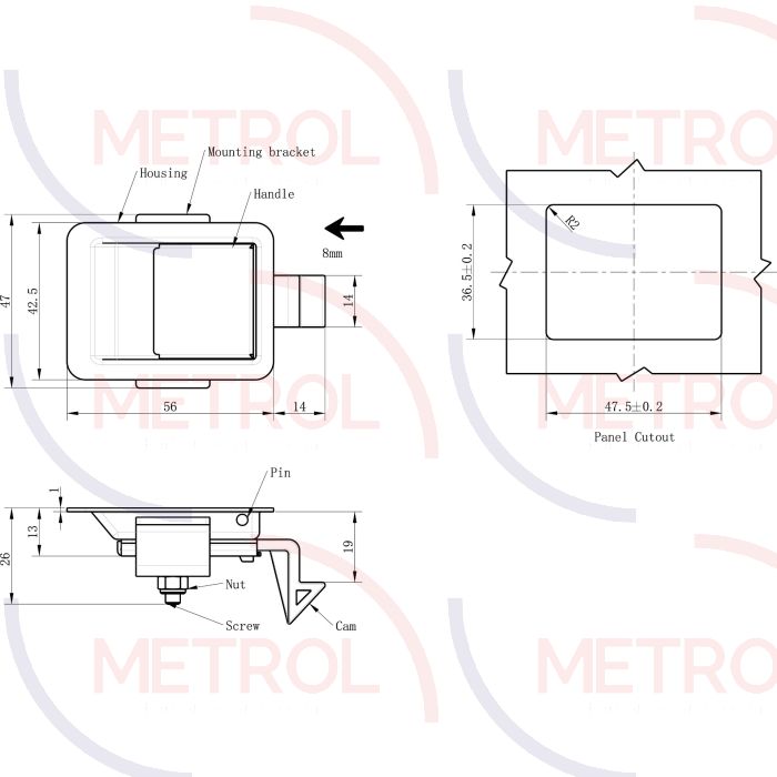 1709-05 Mini Paddle Handle Latch in Stainless Steel 304