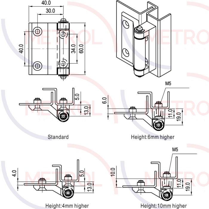 2123 Stainless Steel Screw On Hinge 40x60mm M5 | Metrol Motion Control